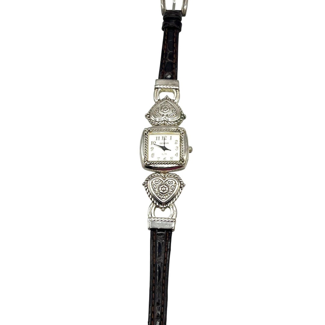 Geneva Elite Woman's Heart Motif Watch With Silver-tone Accents & Brown ...