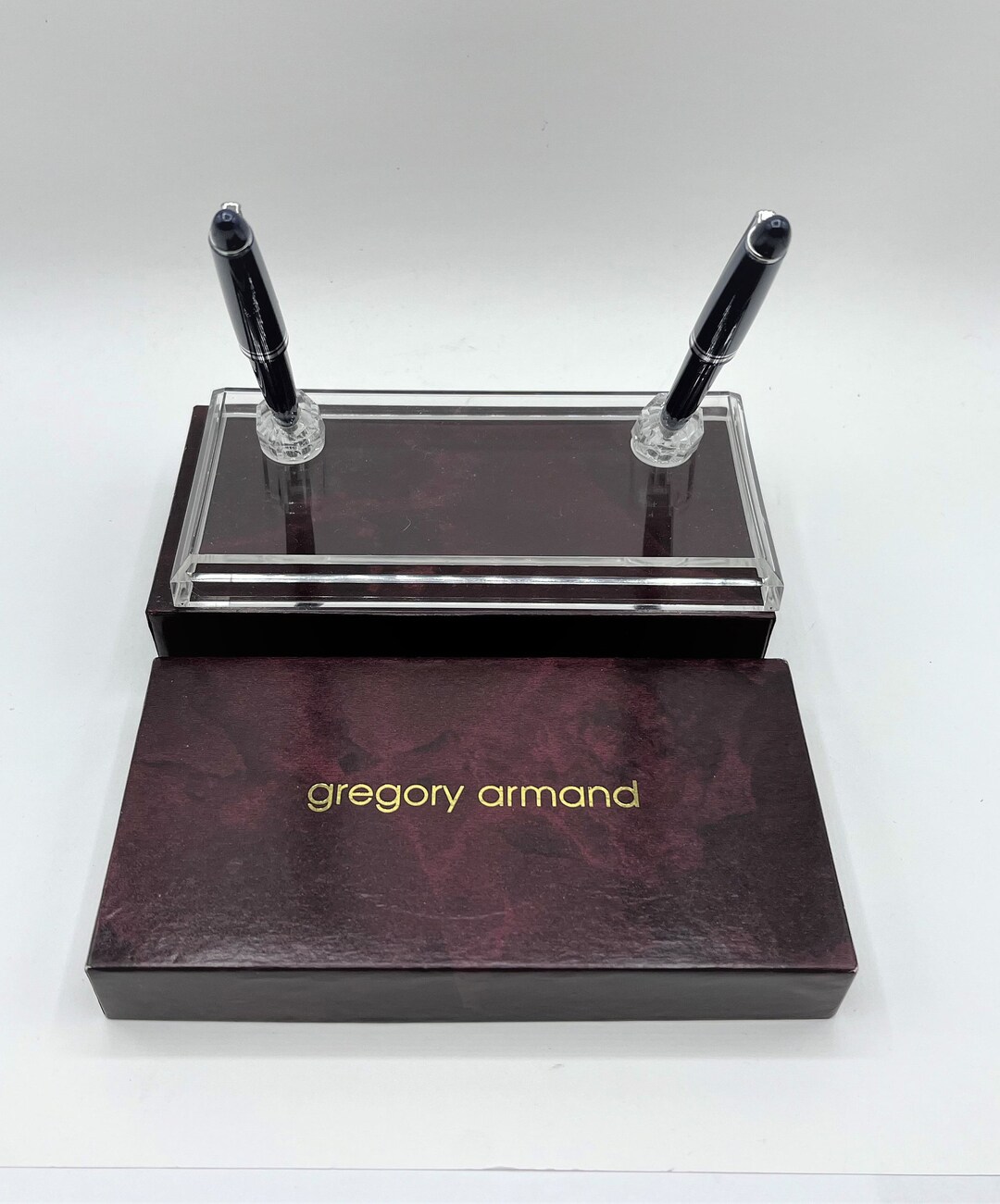 Gregory Armand Lucite Pen Holder. Crystal Clear With Two Holders. in Original Box. Pens Not ...