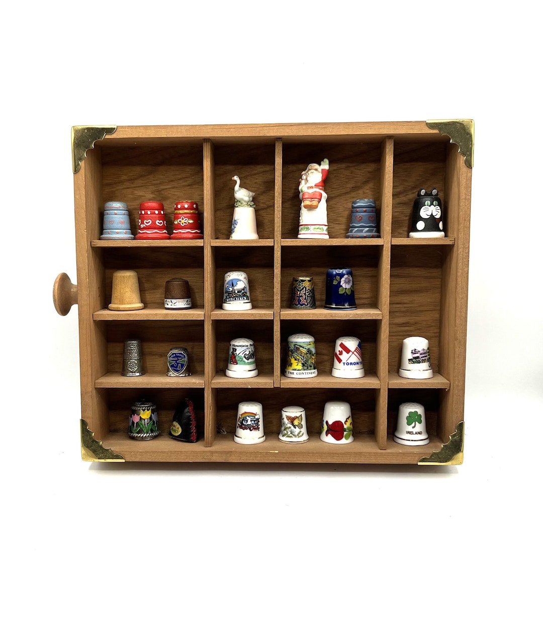 Vintage Collection of 24 Thimbles in Display Drawer Wood Metal ...