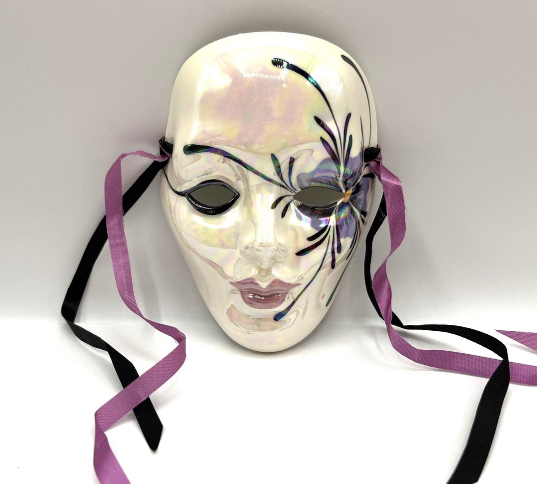 Decorative Mardi Gras Clay Art Mask Lusterware Finish Purple Flower ...