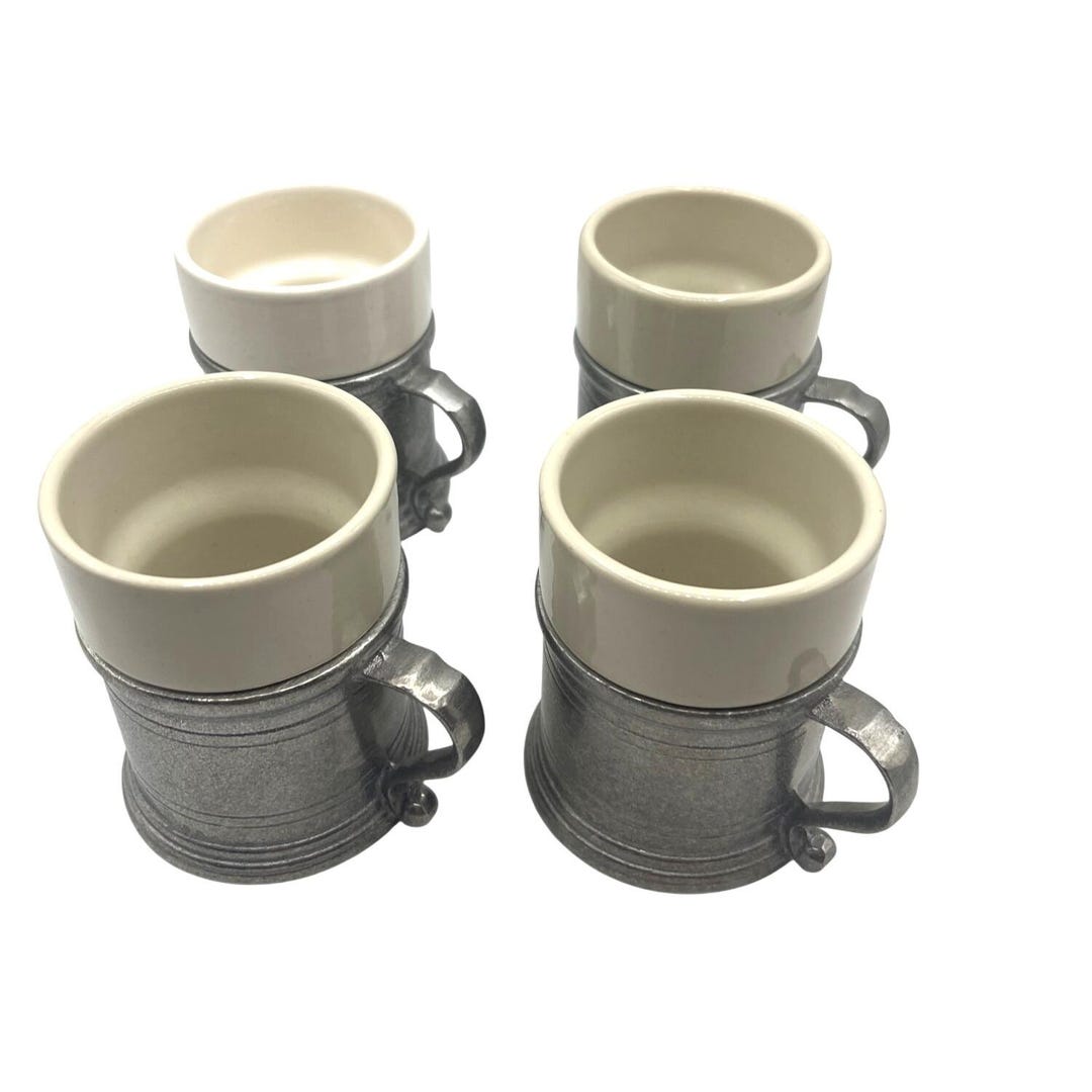Armetale Plough Tavern Pewter Mugs With Removable Ceramic Inserts Set ...