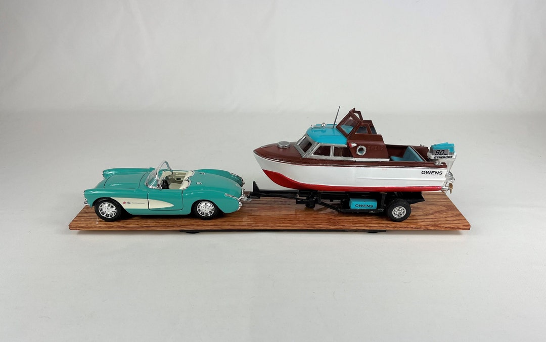 Cabin Cruiser Model Boat With Trailer and '57 Corvette - Etsy