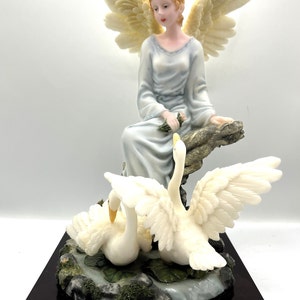 Large De Capoli Collection Angel in Blue Sitting by Pond Two White ...