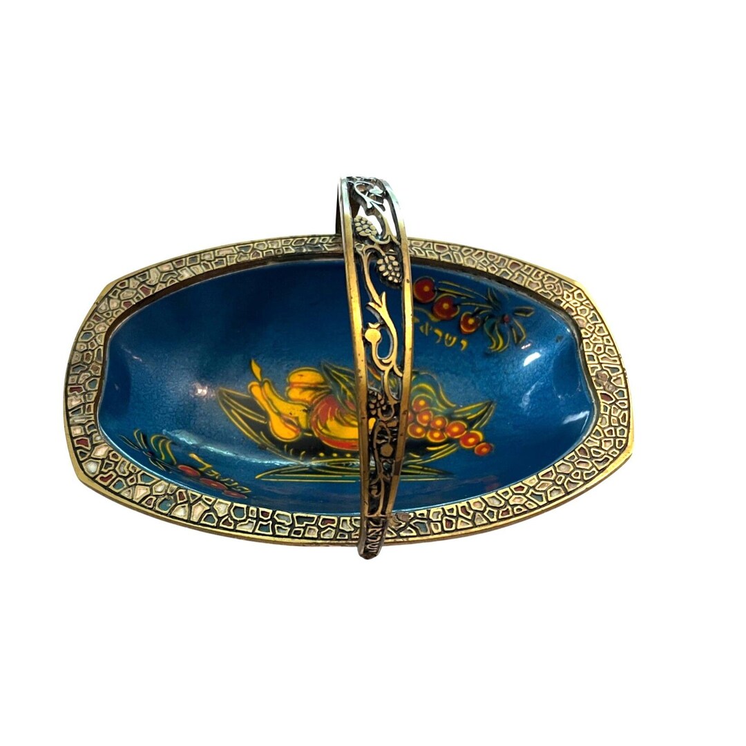 Vintage Judaica Hand-painted Enameled Israeli Bowl With Pierced Brass ...
