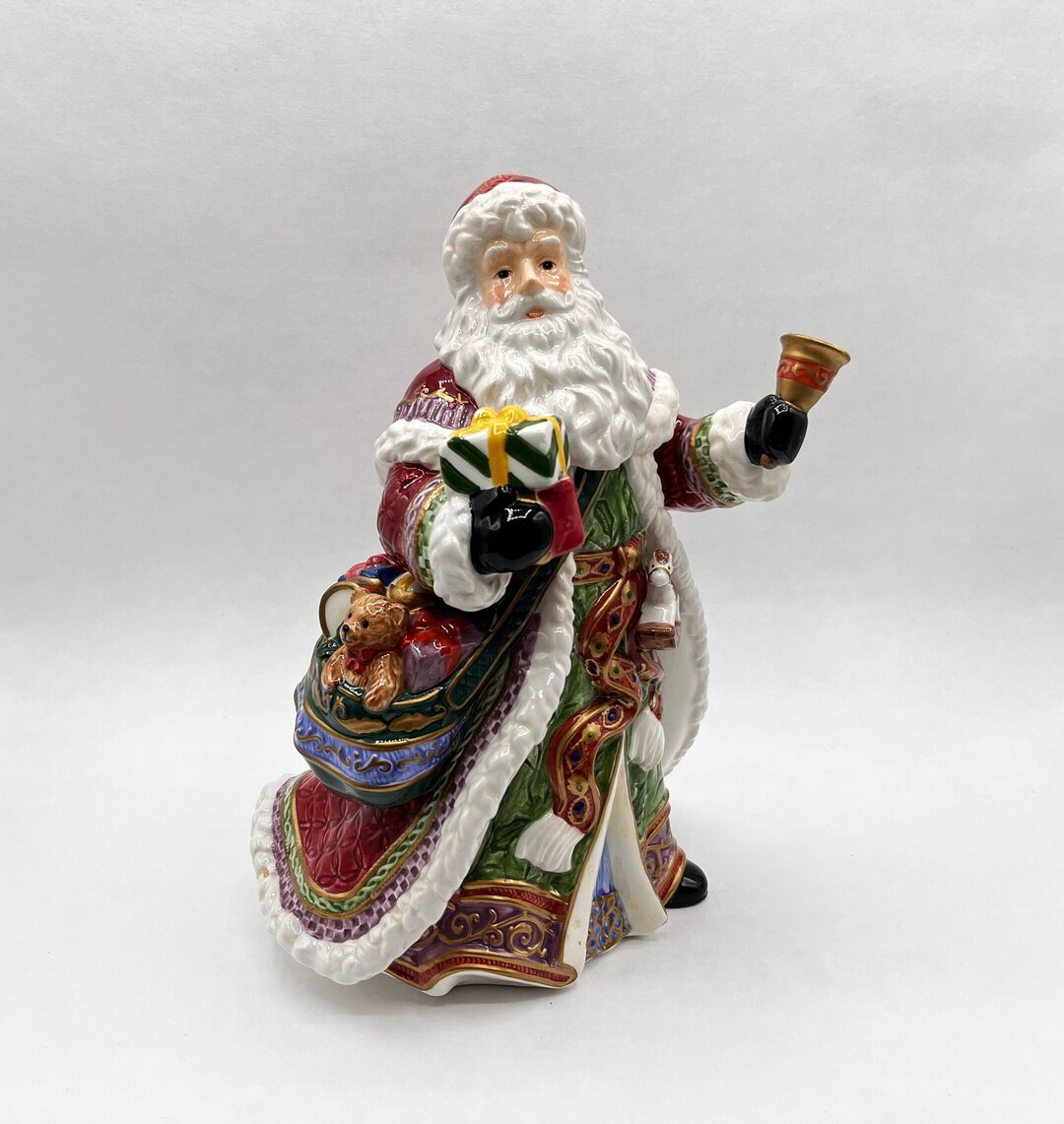 Porcelain Santa Figurine With Bag of Toys and Gifts, Ringing a Bell ...