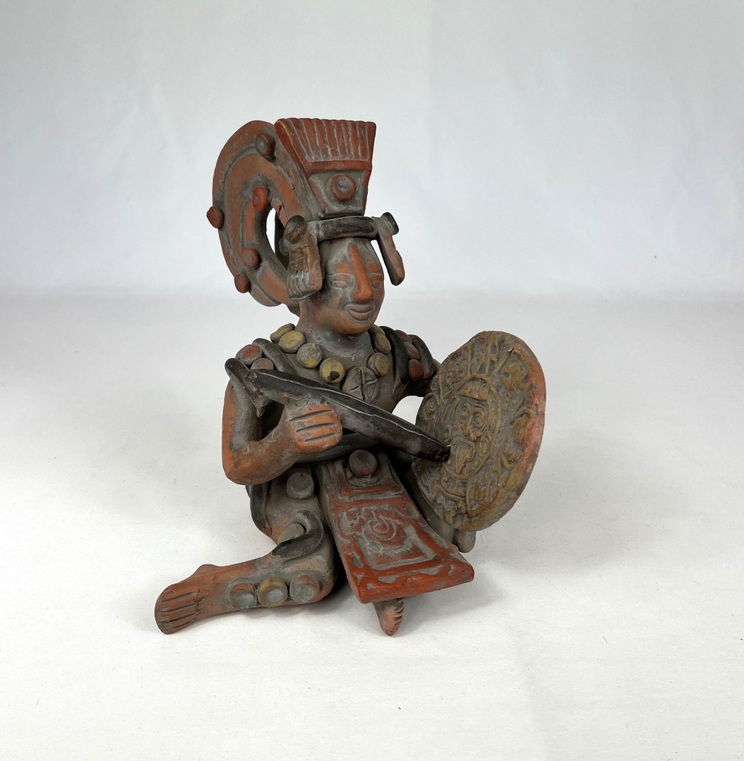 Antique Large Primitive Aztec Mayan Clay Pottery Figurine Holding a ...