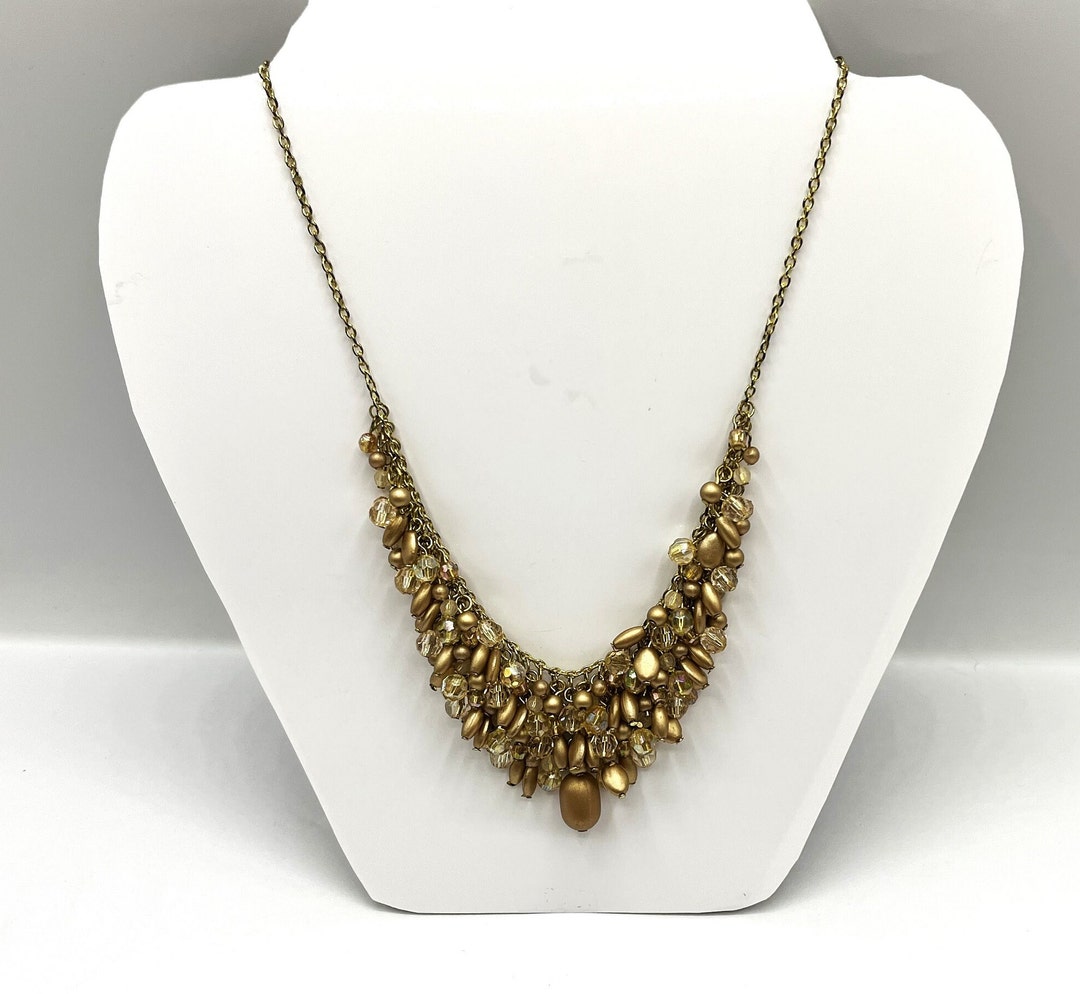 Crown PD Premier Designs Beaded Necklace Vintage 1980 Gold Tone Chain ...