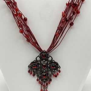 JS Pendant Necklace Large Metal Antique Look Setting With Ruby Color ...