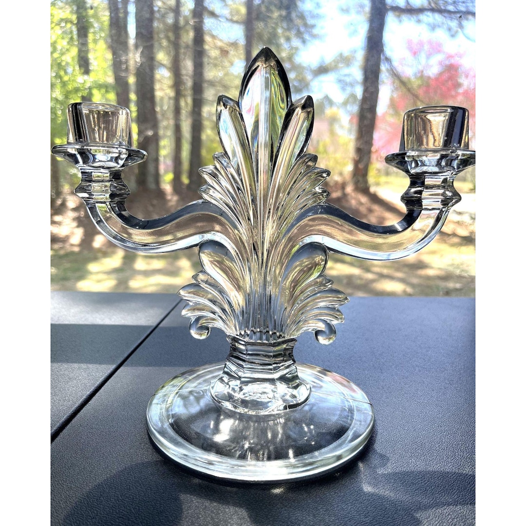 Vintage Indiana Glass Crystal Flame Clear Glass Dual Candle Holder 8.25 ...