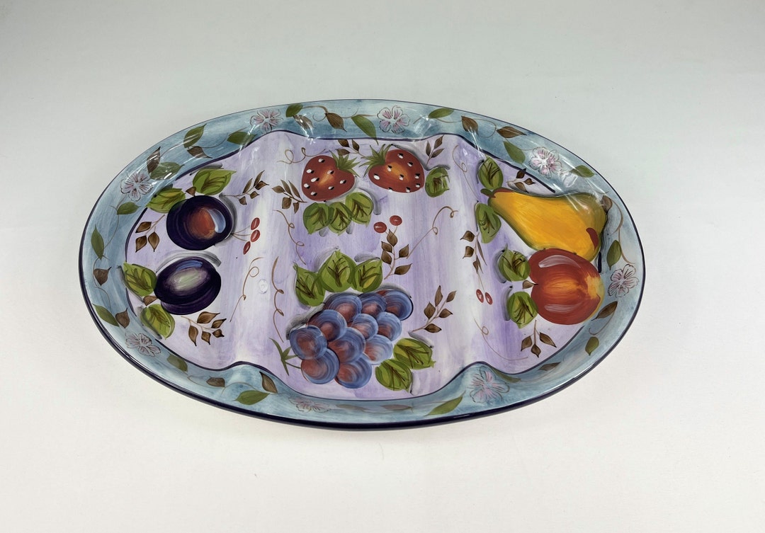 Gibson Elite Bella Fruits Pattern Large 3 Section Oval Dish Platter 17 ...