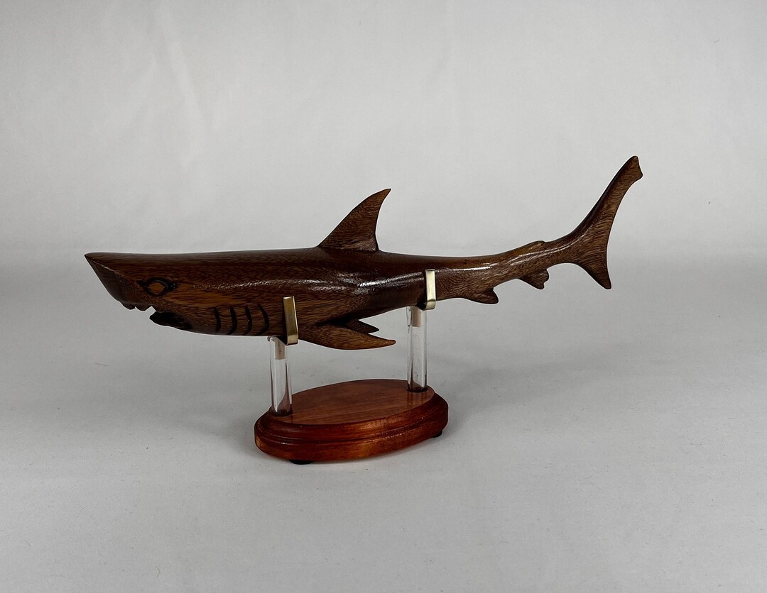 Wooden Shark Sculpture Hand Carved Solid Mahogany Shark 14" Long ...