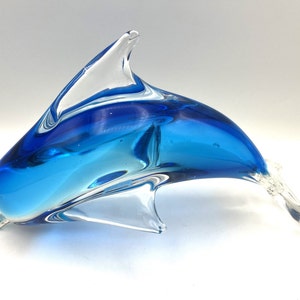 Large Crystal Blue Glass Art Dolphin by Fifth Avenue Crystal LTD Deep ...
