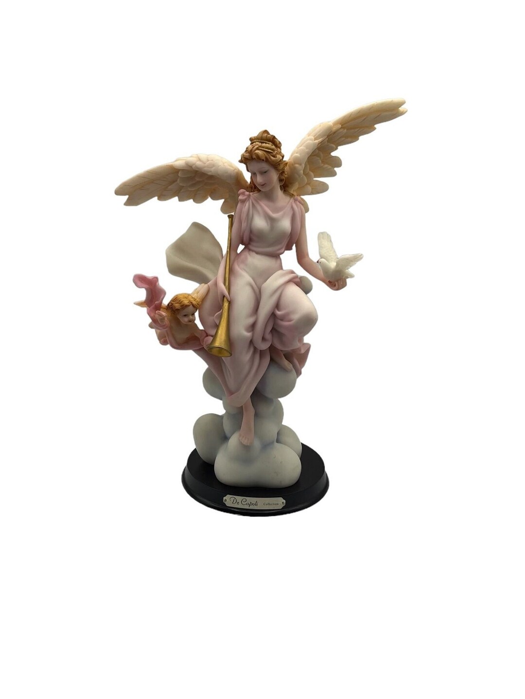 Vintage Large De Capoli Angel Statue With Golden Horn Cherub White Dove ...