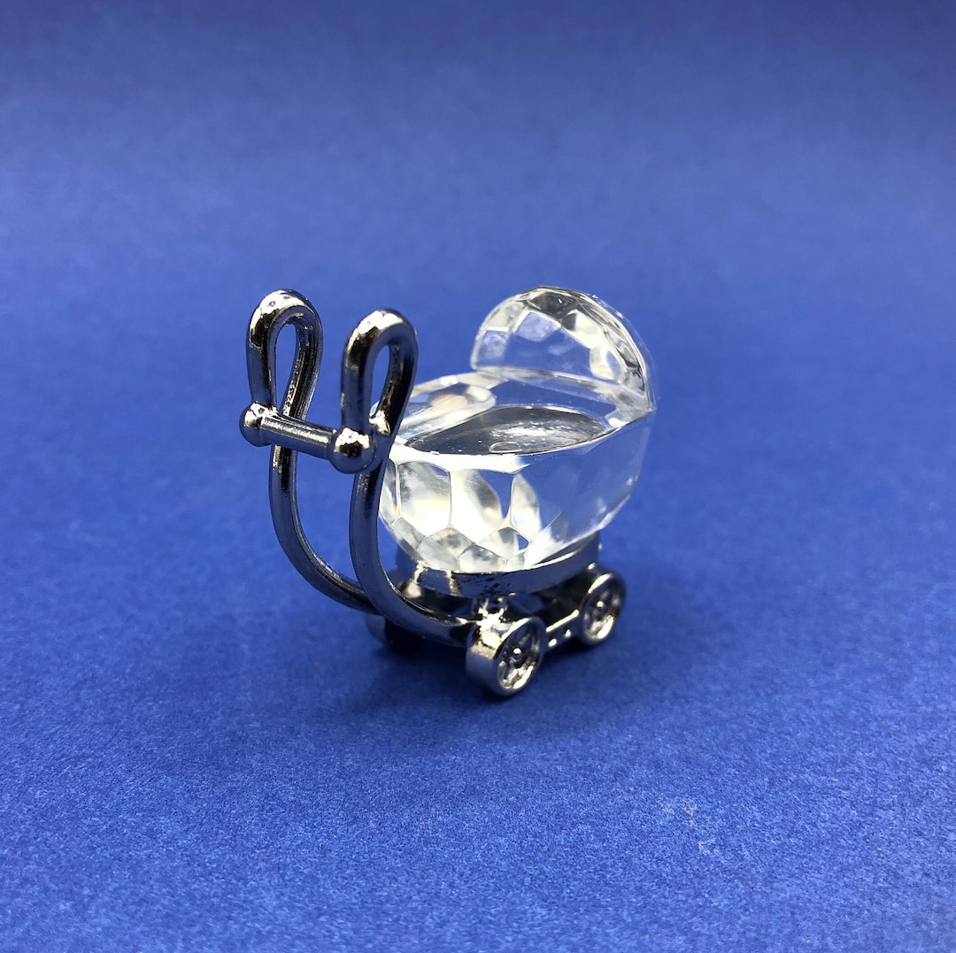 Crystal and Silver Tone Miniature Baby Carriage. 1" Wide X 1.75" Long X ...