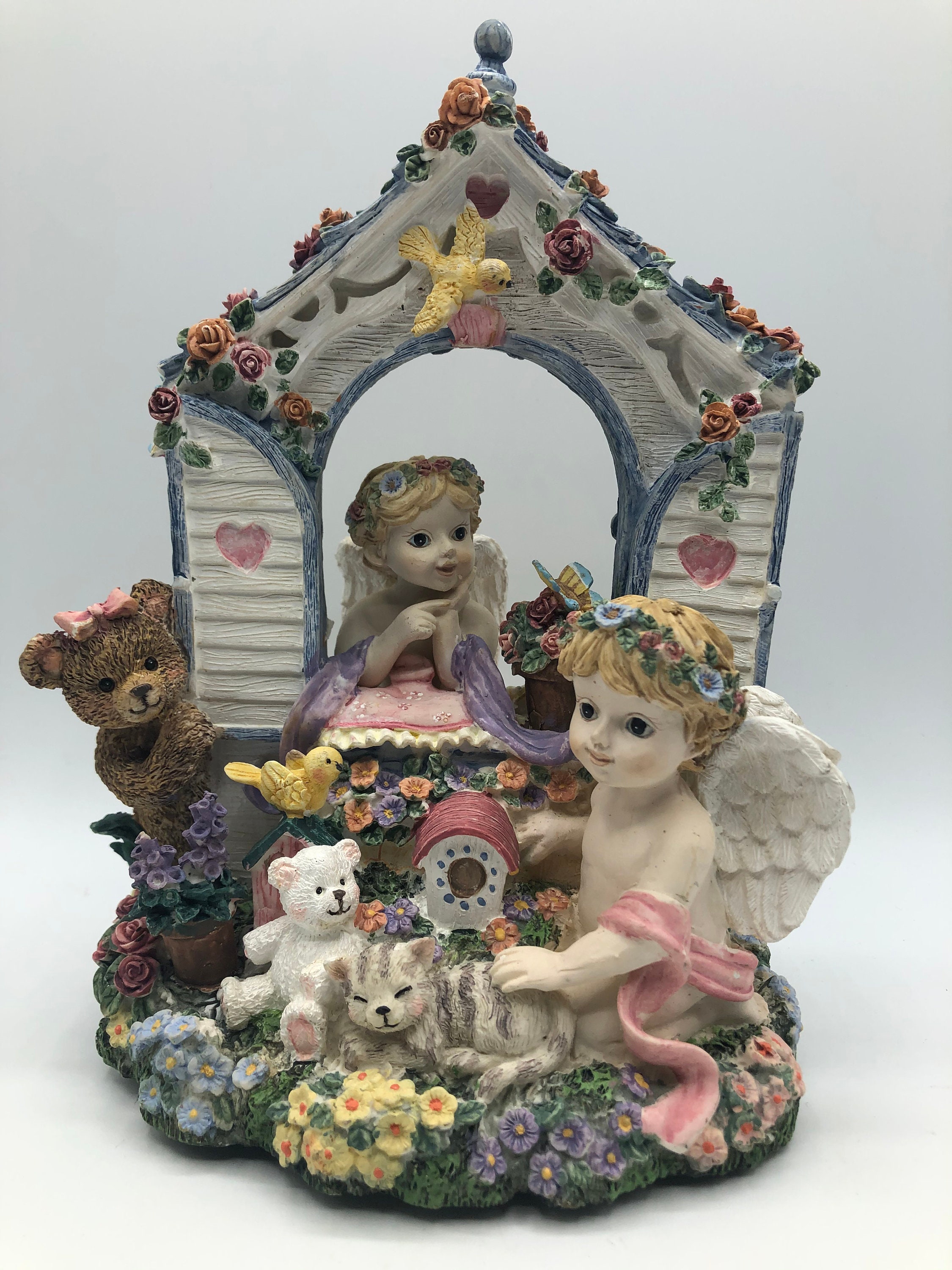 Musical Figurine with Two Cherubs at Window with Sculptured | Etsy