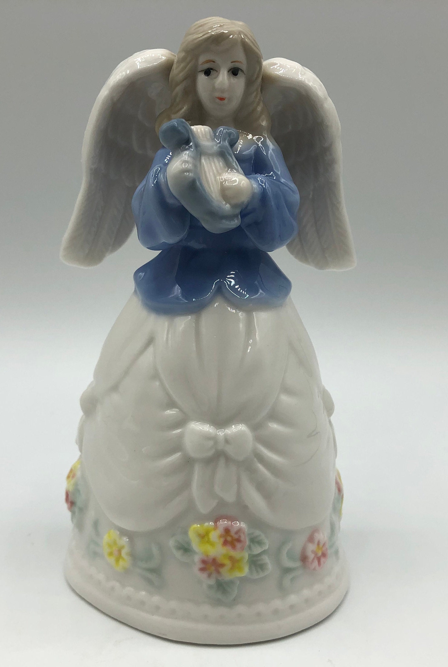 Porcelain Angel Bell Dressed in White and Blue Holding a - Etsy