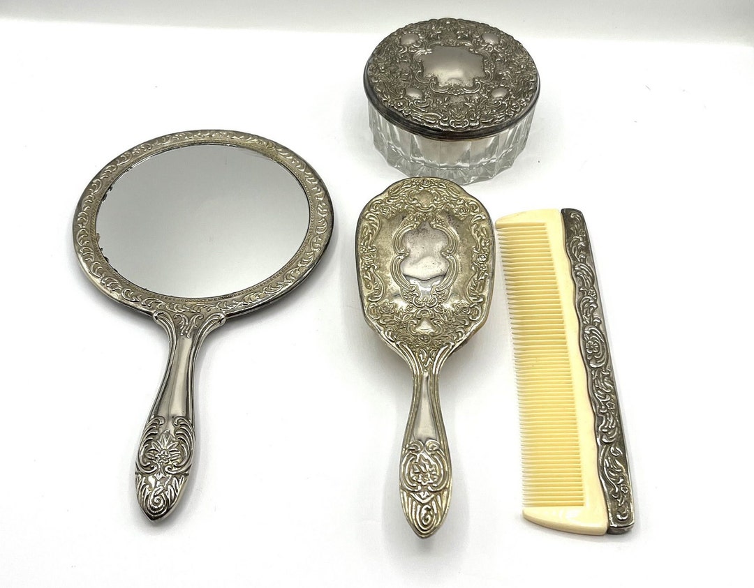 Godinger Silver Plate 5 Piece Vanity Set Hand Mirror Brush and Comb ...