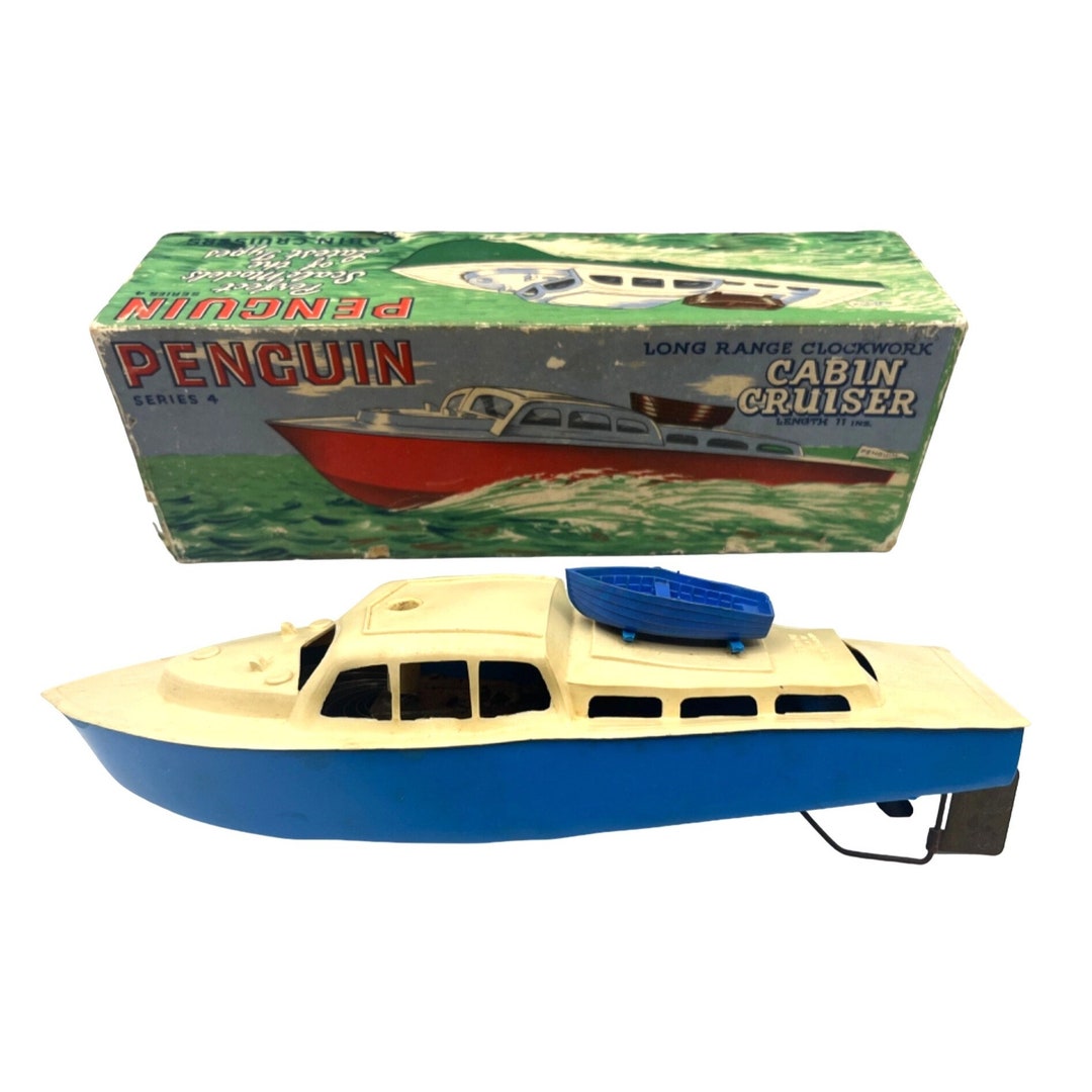 Vintage Model Cabin Cruiser Triang Model Boat Wind up Toy Ship With Box ...