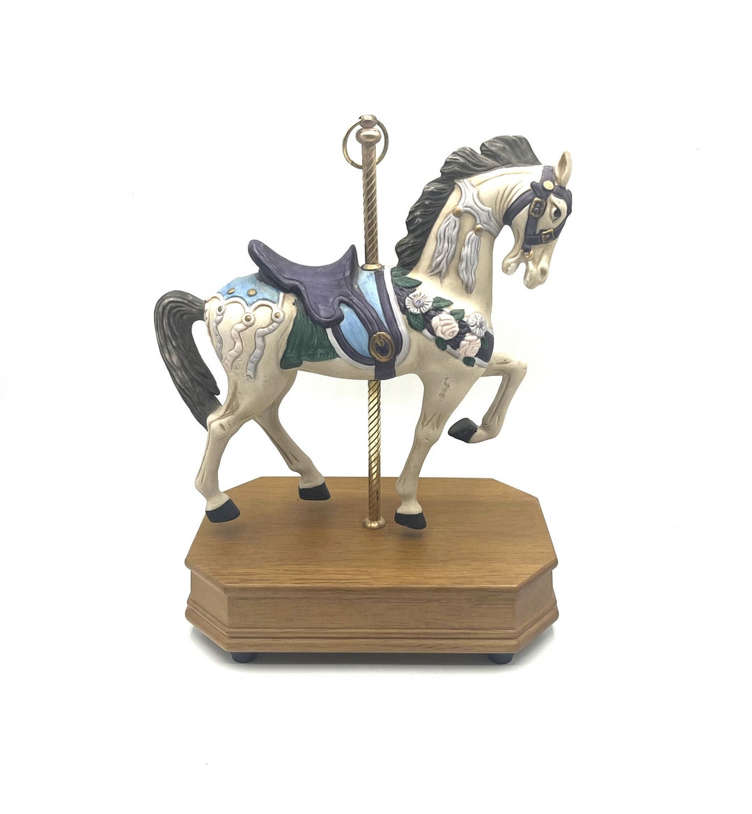 Musical Carousel Horse on Wooden Platform 1992 Summit Collection ...