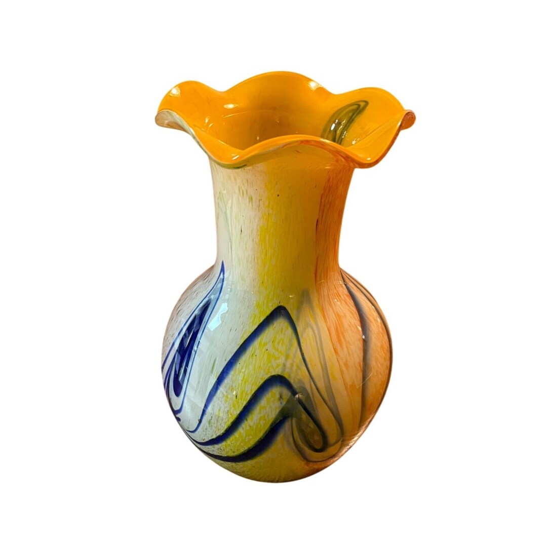 Hand-blown Multicolor Glass Art Vase With Fluted Rim Margie's Garden ...