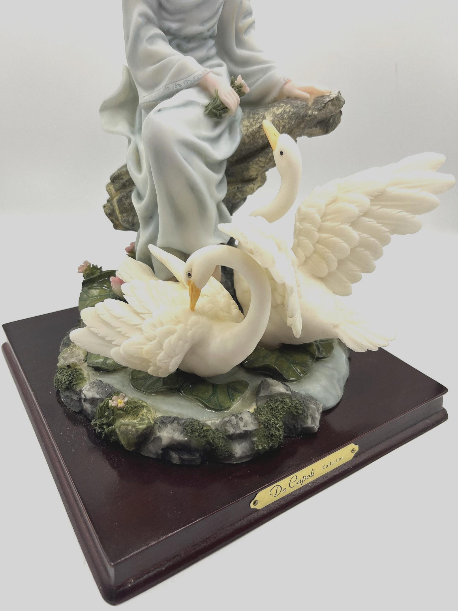 Large De Capoli Collection Angel in Blue Sitting by Pond Two White ...
