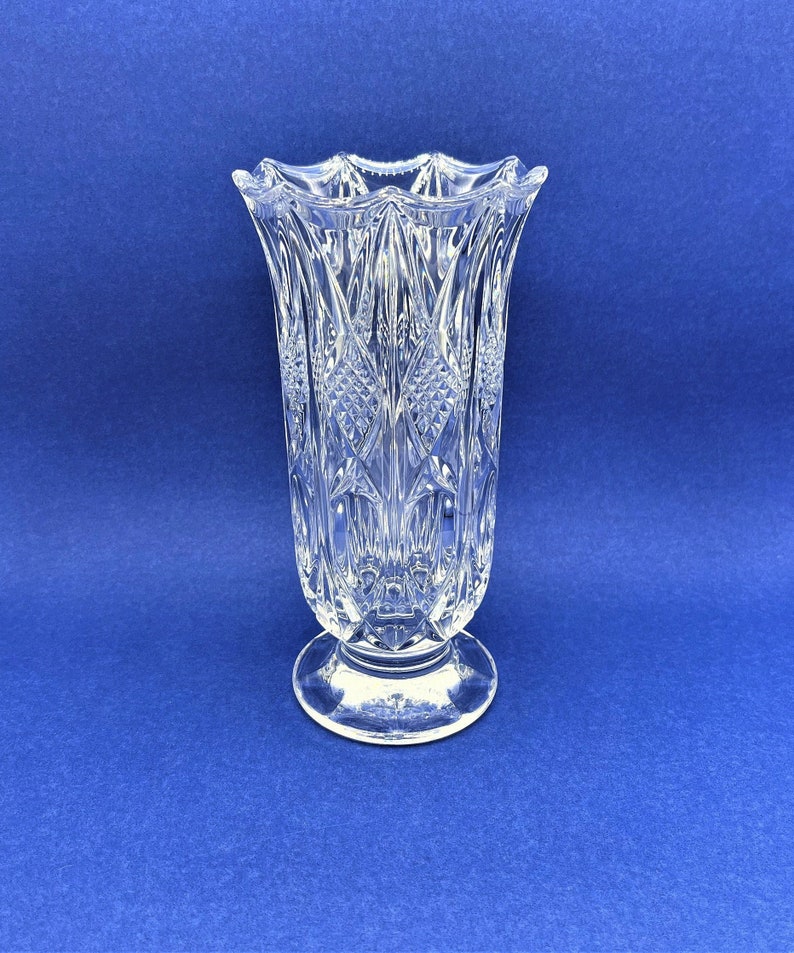 Vintage Glass Vase Deeply Cut Design Scalloped Rim Pedestal - Etsy