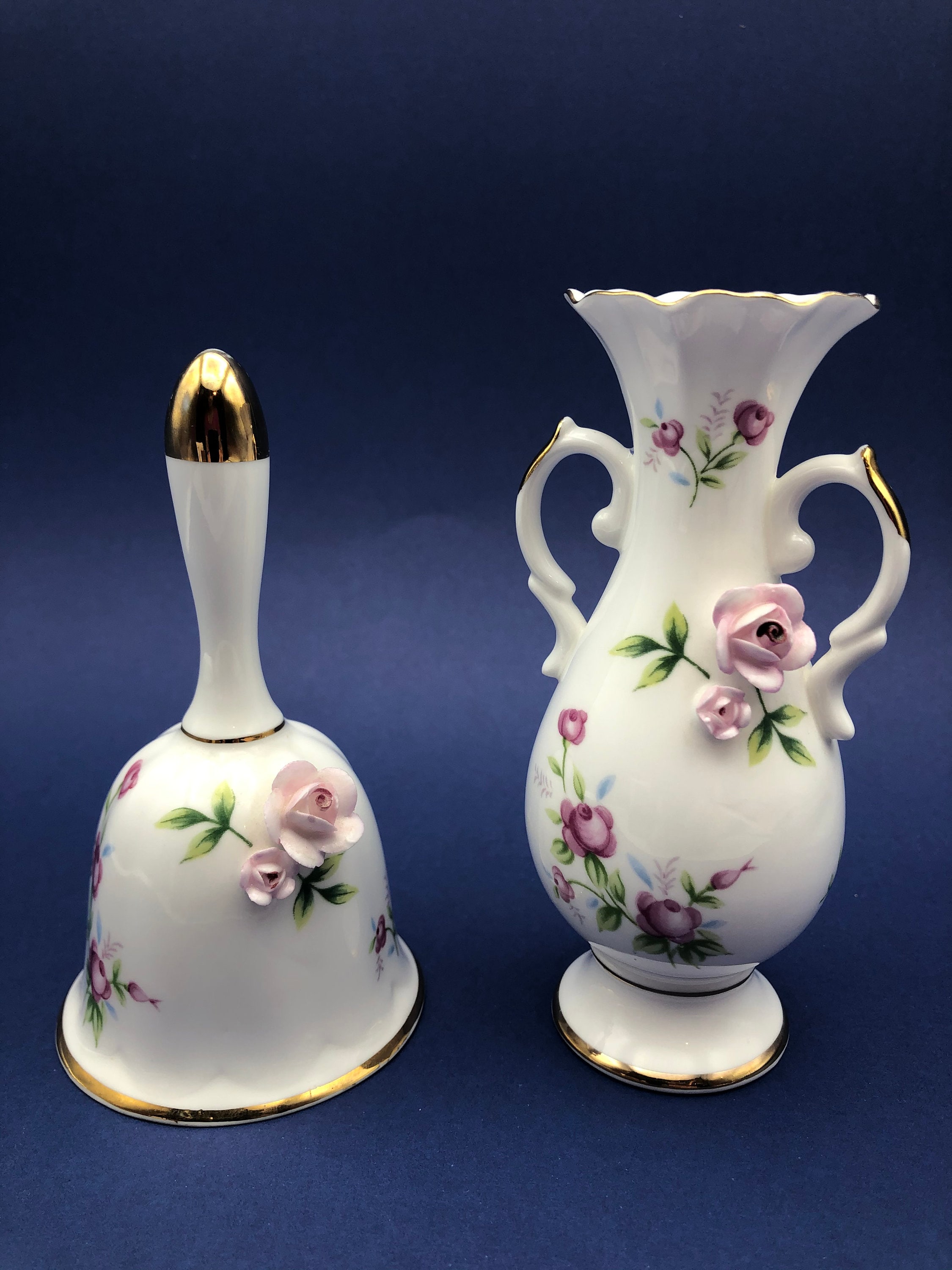 Towle Fine Bone China Vase and Bell with Sculptured Roses and | Etsy