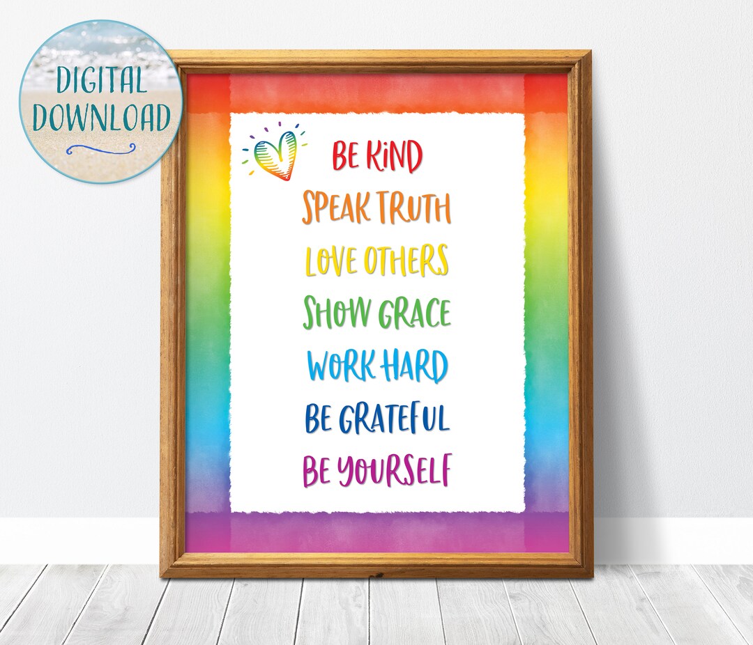 Be Kind Rainbow Watercolor Digital Download Classroom Art Inspirational ...