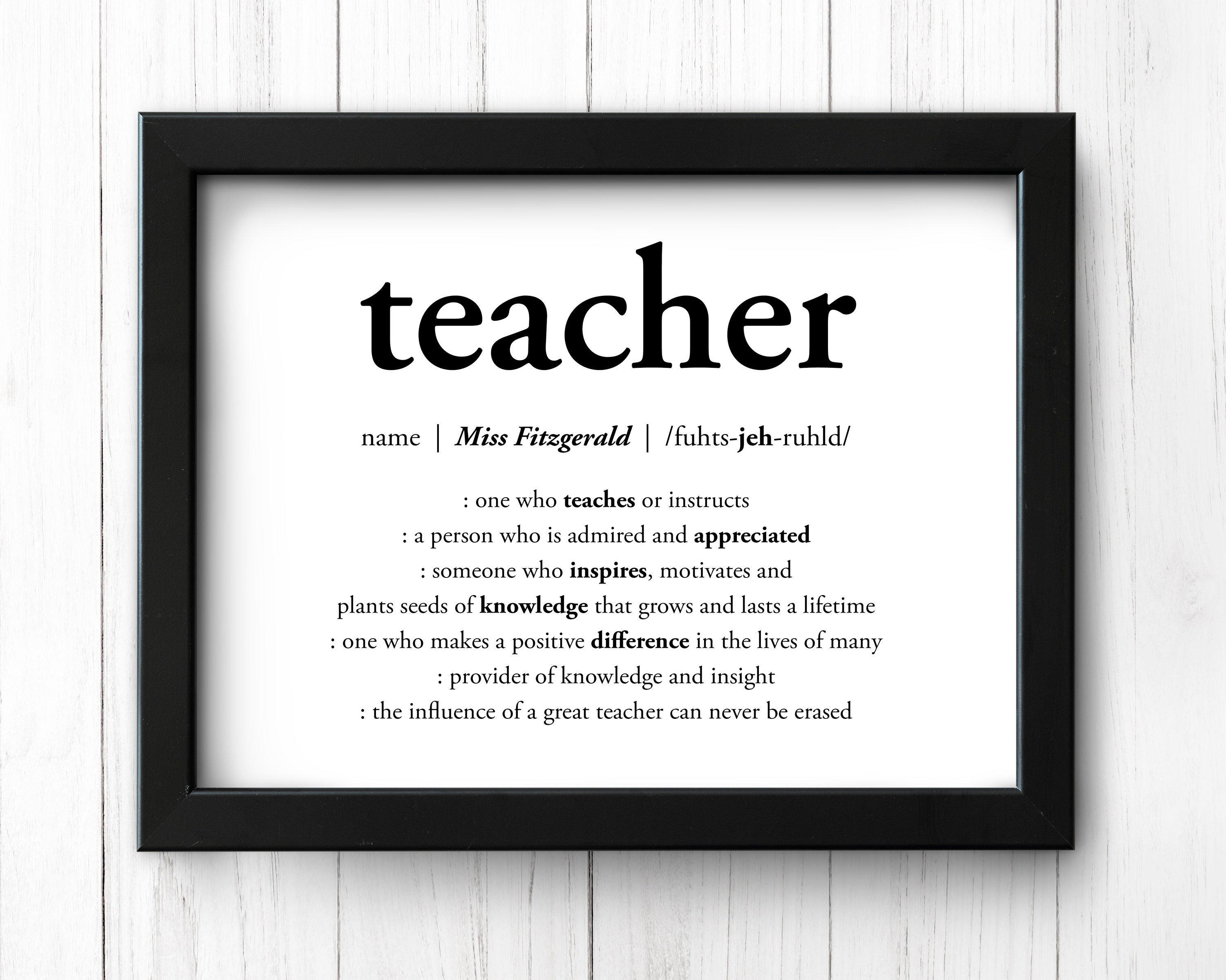 Personalized Teacher Definition Print: Custom Thank You Gift (digital ...