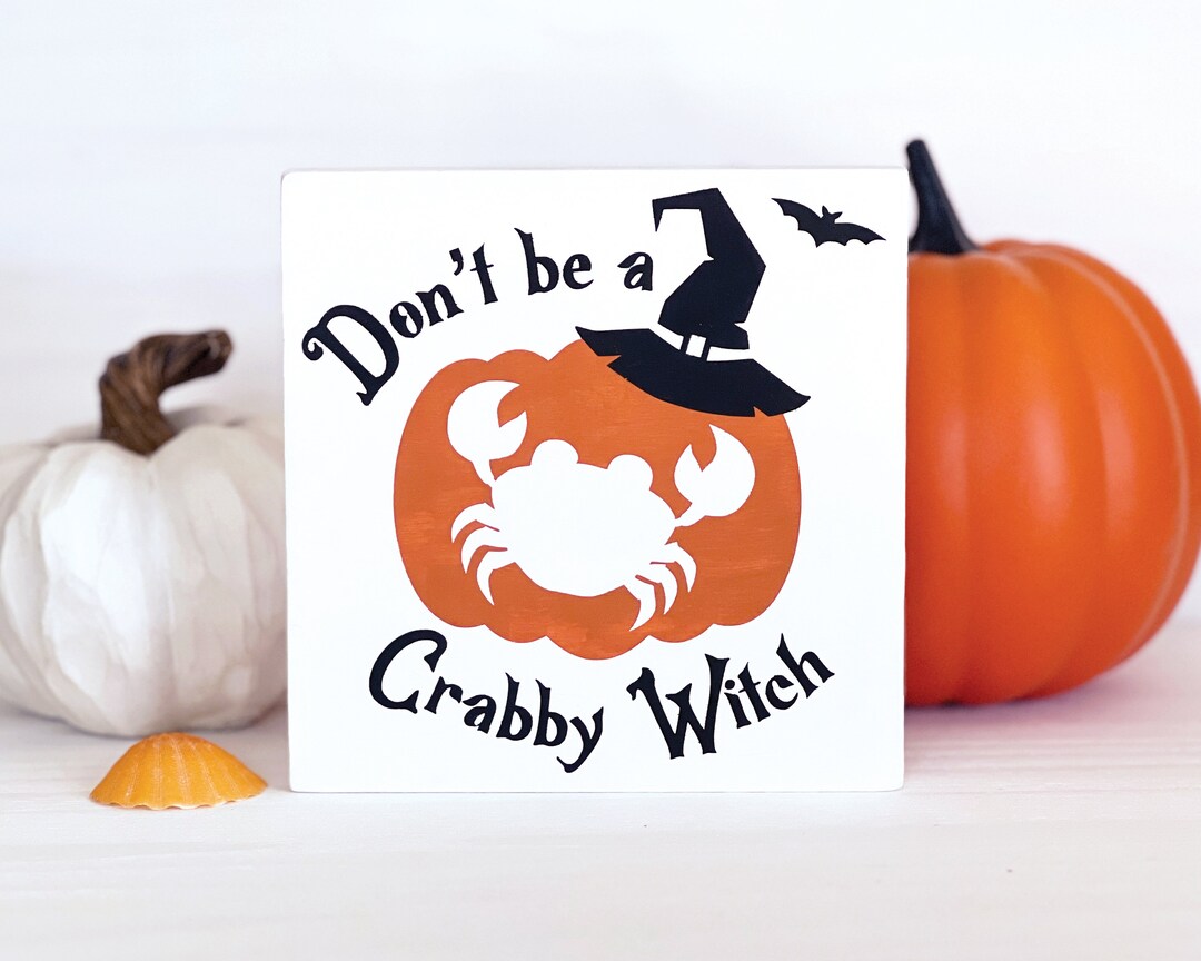 Crabby Witch Halloween Sign Coastal Halloween Sign Beach Decor Coastal ...