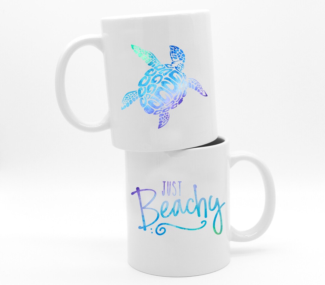 Just Beachy Mug Watercolor Sea Turtle Mug Coastal Themed Ceramic Mug ...