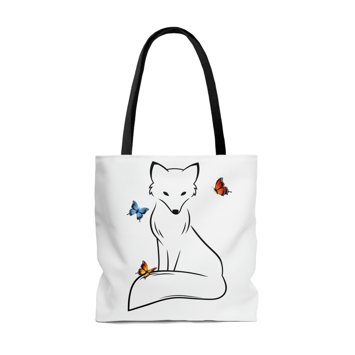 Large Fox With Butterflies Tote Bag, 100% Cotton Handles Gift Idea ...