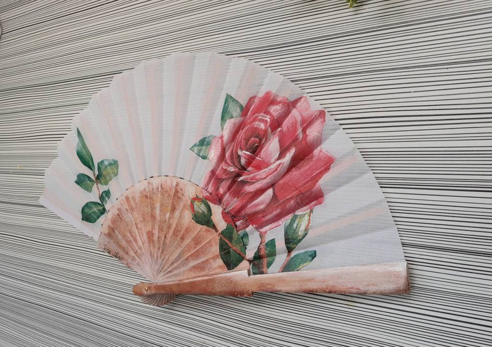 Red Rose Hand Painted Fan, Spanish Hand Fan - Etsy