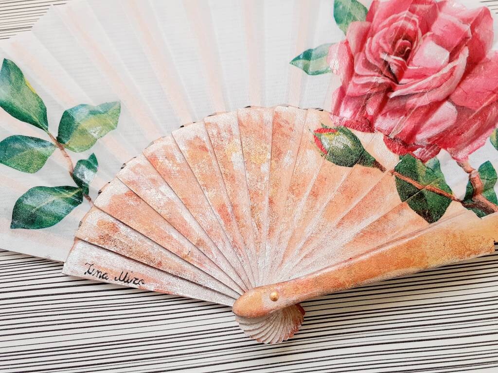 Red Rose Hand Painted Fan Spanish Hand Fan | Etsy
