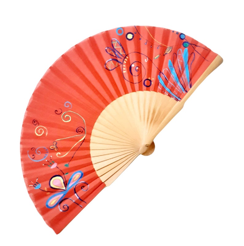 Red Abstract Hand Fan, Stylish Hand Fan, Custom Hand Fan, Bride Hand ...