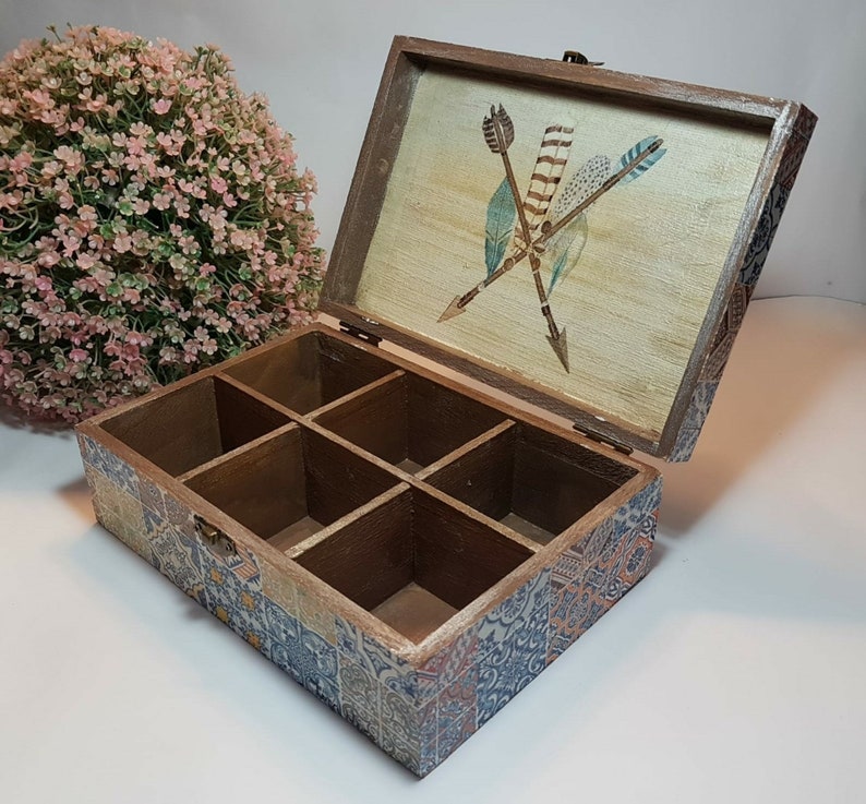 Feathers and Spanish Tiles Decoupage Tea Box. Great Gift Ideas. Dream ...