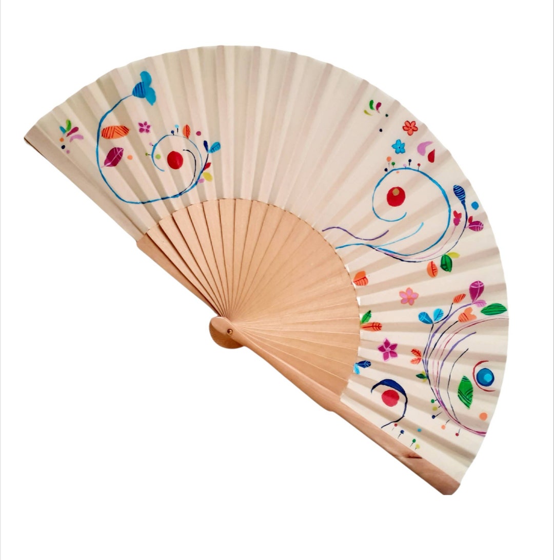 Abstract Hand Fan, Handpainted Spanish Fan, Beach Accessory, Fashion ...