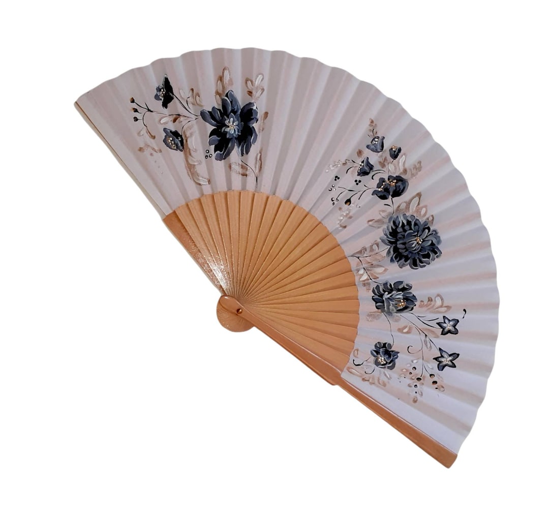 Vintage Flowers Hand Fan, Silver Flowers Handpainted Hand Fan ...