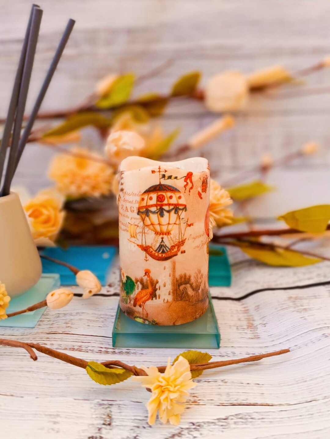 LED Candel, LED Candle "balloons", Sea Themed Pillar Candle, Waves and ...