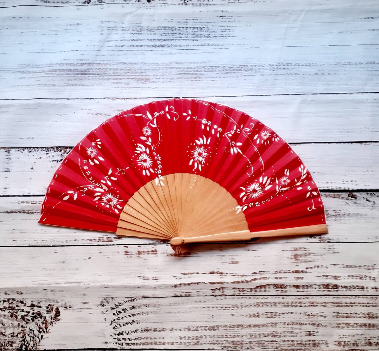 Golden and Green Floral Hand Fan / Hand Painted Floral Hand Fan ...