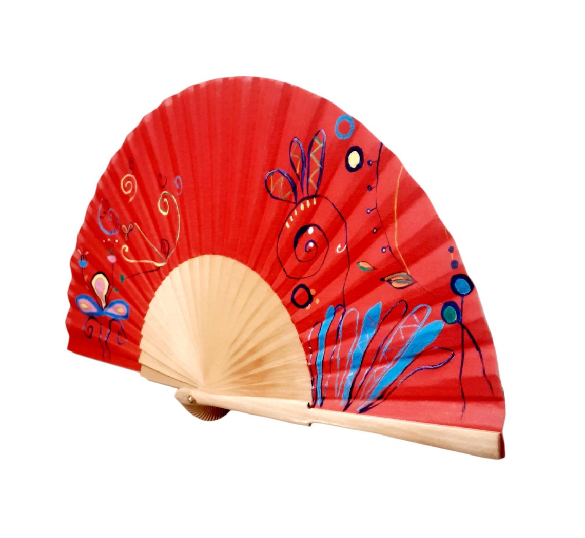 Red Abstract Hand Fan, Stylish Hand Fan, Custom Hand Fan, Bride Hand ...