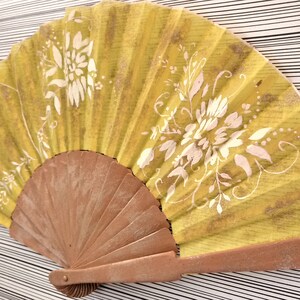 Yellow Hand Fan With White Flowers, Hand Painted Spanish Hand Fan ...