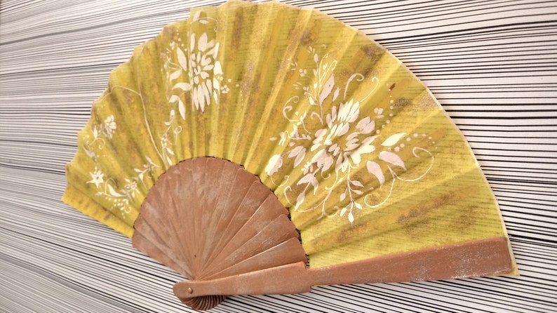 Yellow Hand Fan With White Flowers, Hand Painted Spanish Hand Fan ...