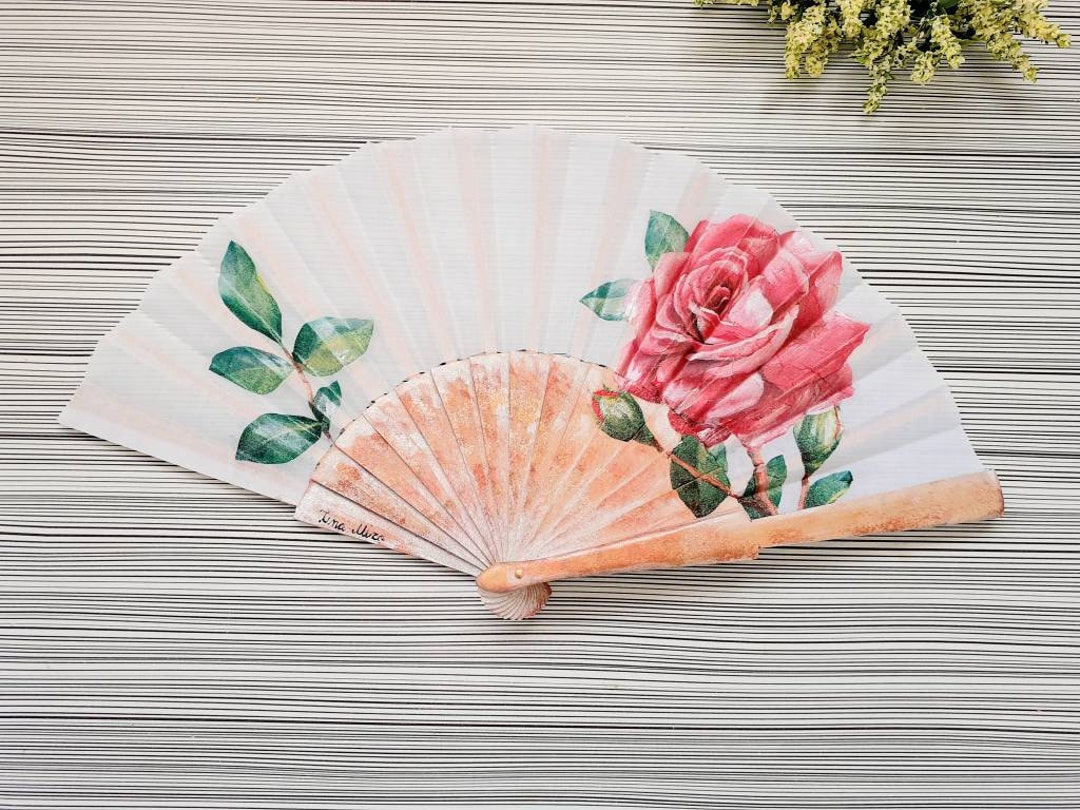 Red Rose Hand Painted Fan, Spanish Hand Fan - Etsy