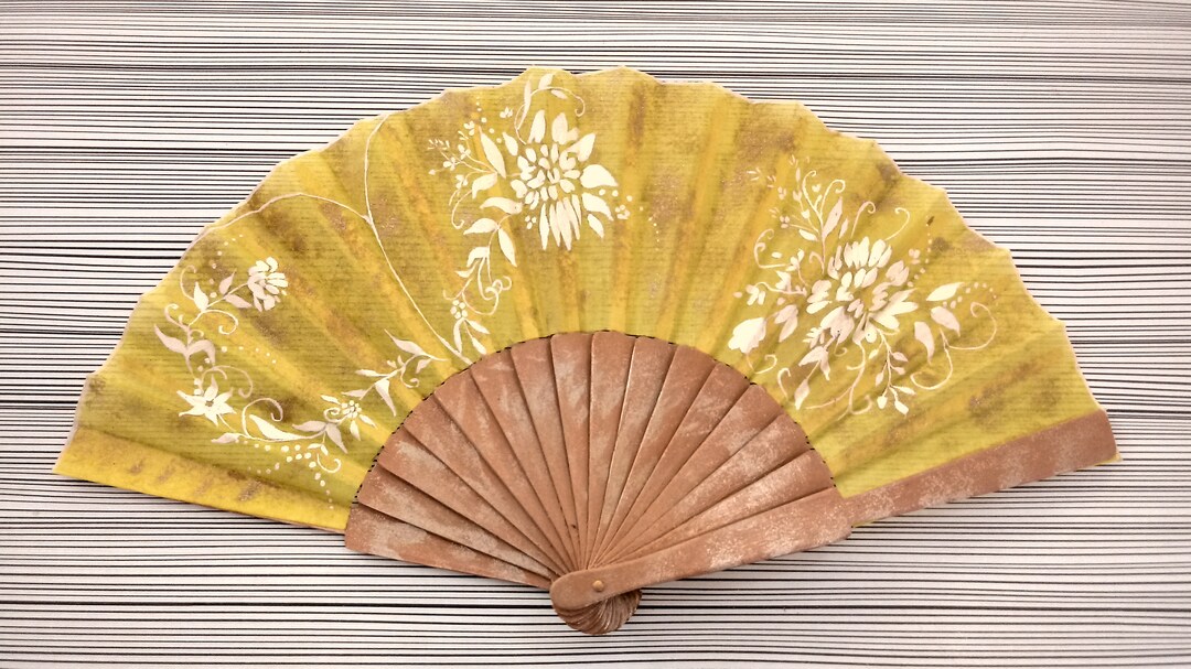 Yellow Hand Fan With White Flowers, Hand Painted Spanish Hand Fan ...
