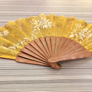 Yellow Hand Fan With White Flowers, Hand Painted Spanish Hand Fan ...
