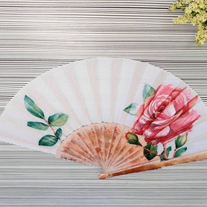 Red Rose Hand Painted Fan, Spanish Hand Fan - Etsy