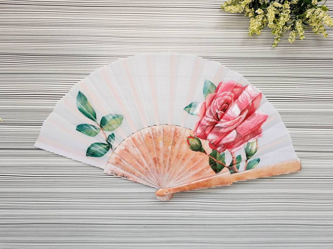 Red Rose Hand Painted Fan Spanish Hand Fan | Etsy