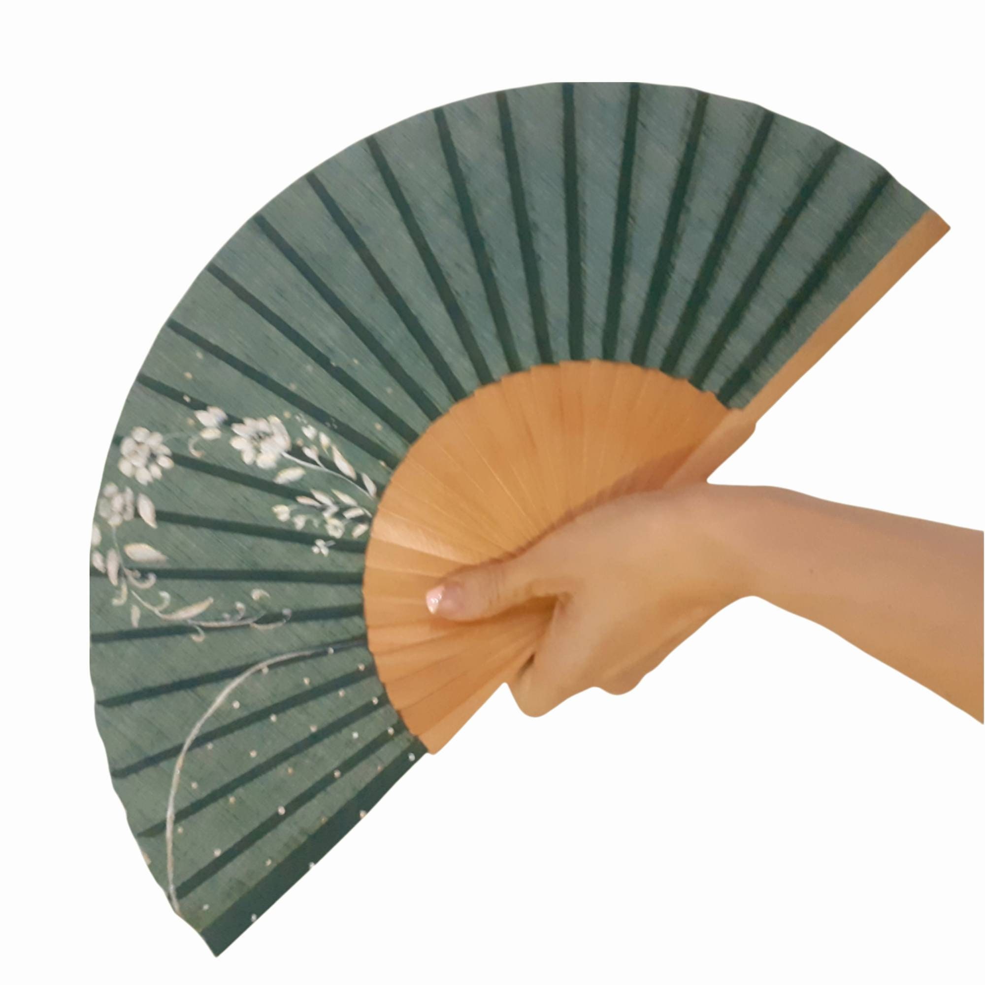 Hand Fan With Silver Flowers Personalization Option Hot - Etsy