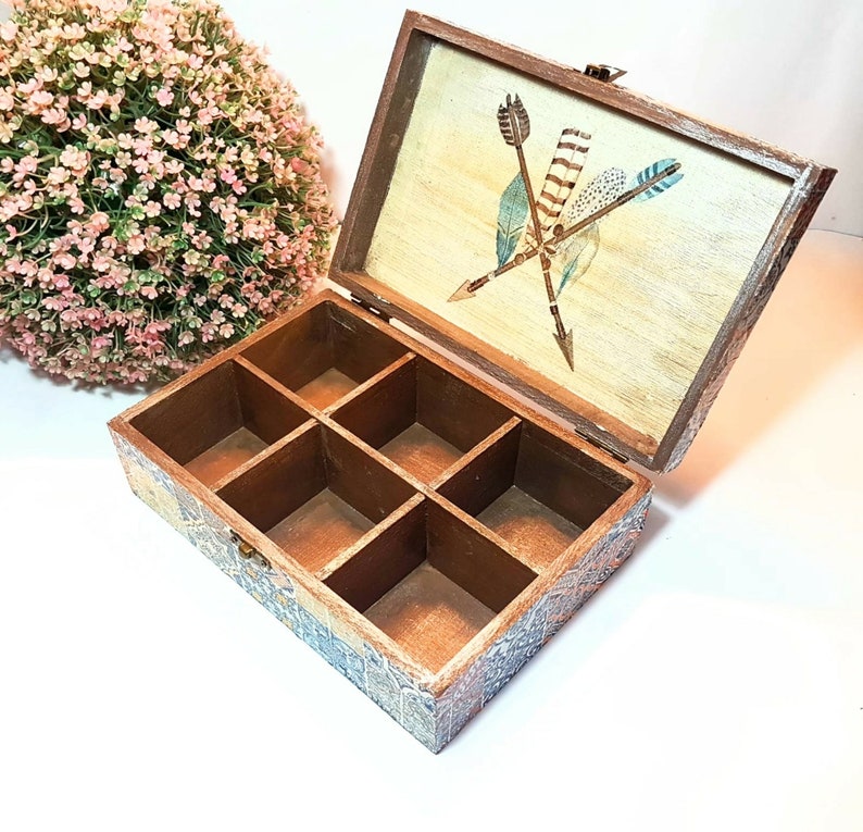 Feathers and Spanish Tiles Decoupage Tea Box. Great Gift Ideas. Dream ...